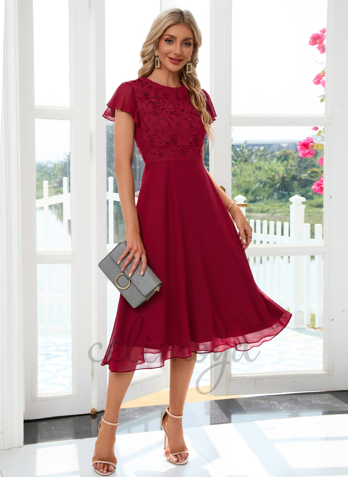 Ruffle U-Neck Elegant A-line Chiffon Midi Dresses - 288448 – celimoya