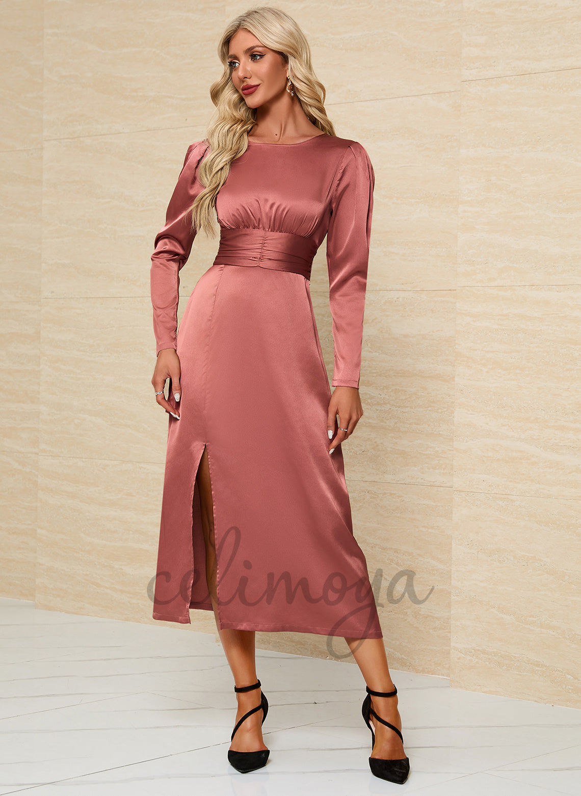 Scoop Elegant A-line Satin Midi Dresses - 298685 – celimoya